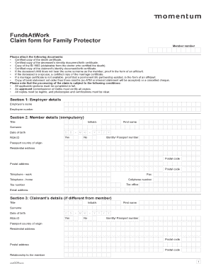 Fillable Online FundsAtWork Claim form for Family Protector - lekana.co ...