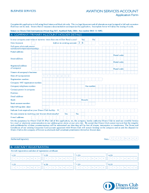Fillable Online Aviation Services Account Application Form - Diners ...