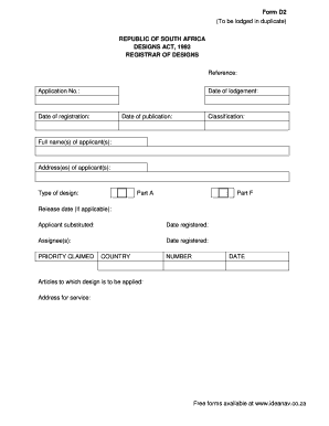 Fillable Online ideanav co FORM RF2 (To be logged in duplicate) REPUBLIC OF SOUTH ... - CIPC Fax ...
