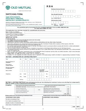 Fillable Online SWITCHING FORM - Robin van den Berg & Associates Fax ...