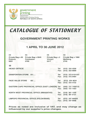 Fillable Online STATIONERY STOCKED BY THE GOVERNMENT PRINTER Fax Email ...