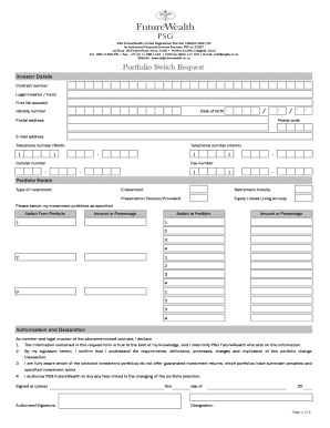 Fillable Online Portfolio Switch Request form - PSG FutureWealth Fund ...
