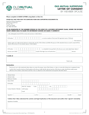 Fillable Online Letter of Consent by Member Spouse - Old Mutual Fax ...