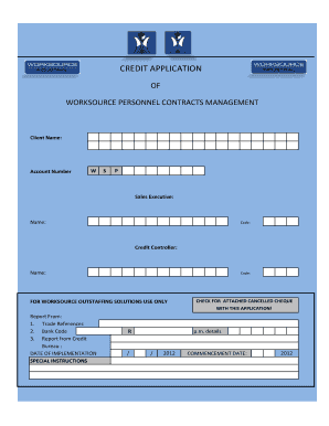 Fillable Online CREDIT APPLICATION - Worksource Personnel Fax Email ...