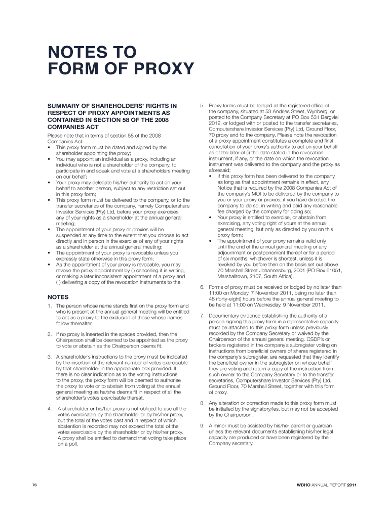 Fillable Online NOTES TO FORM OF PROXY Fax Email Print - pdfFiller