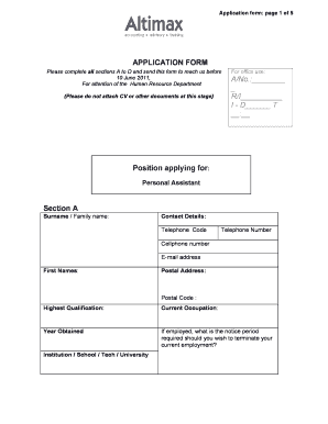Fillable Online Application form: page 1 of 5 APPLICATION FORM Please ...