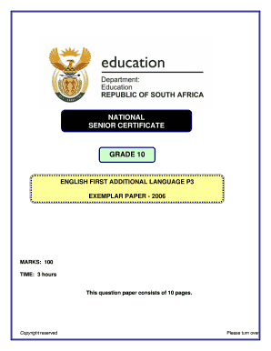 Fillable Online NATIONAL SENIOR CERTIFICATE GRADE 10 ENGLISH FIRST ADDITIONAL LANGUAGE P3 ...