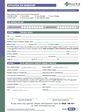 Fillable Online sizwe co Sizwe App Mem Form 6pp.indd - Sizwe Medical ...