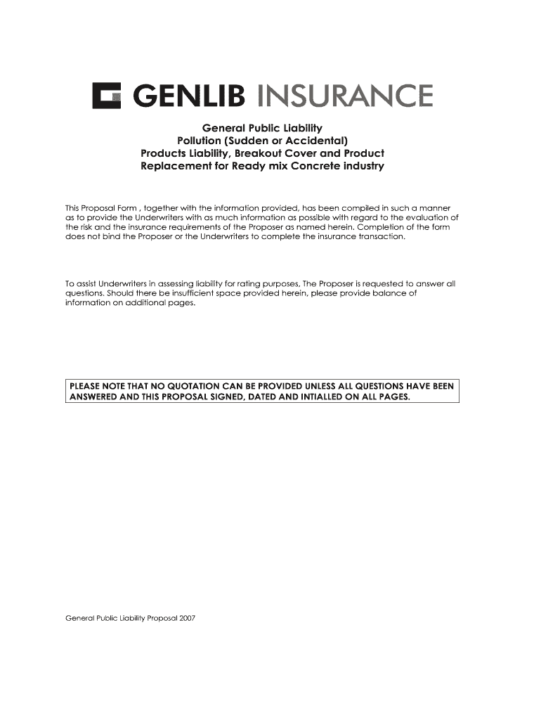 Fillable Online General Public Liability Proposal 2007 Fax Email Print ...