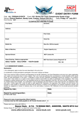 Fillable Online MOTOCROSS EVENT ENTRY FORM - Grasstrack.net Fax Email ...