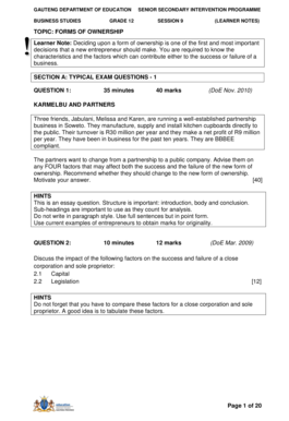 Fillable Online Page 1 of 20 TOPIC: FORMS OF OWNERSHIP Learner Note ...