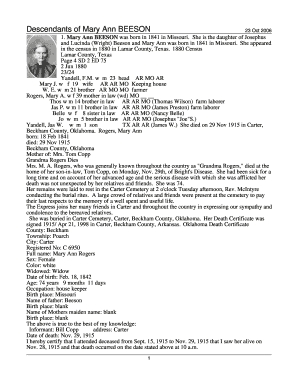 Fillable Online Descendants of Mary Ann BEESON Fax Email Print - pdfFiller