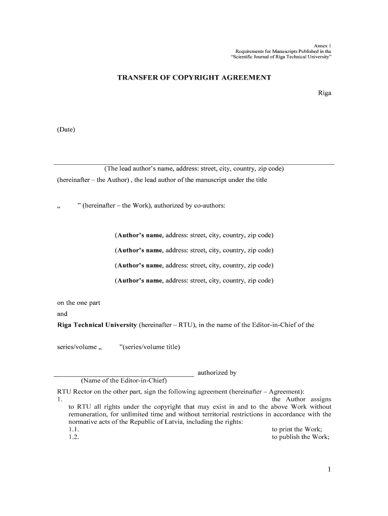 Fillable Online Transfer of Copyright Agreement Fax Email Print - pdfFiller