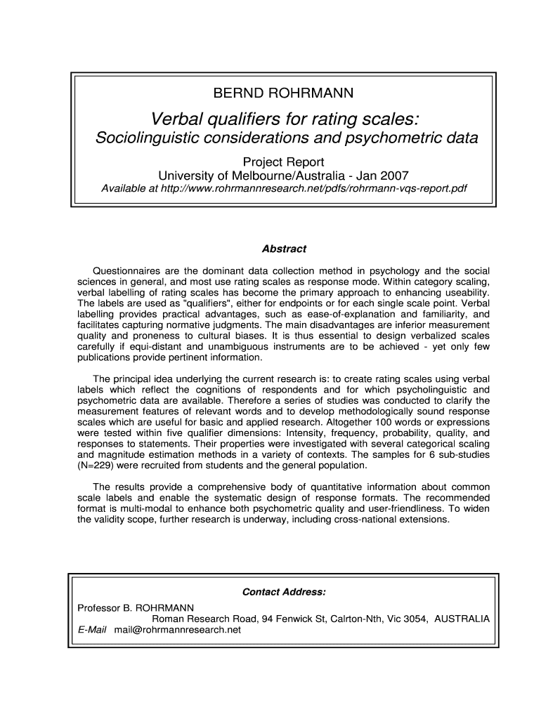 Fillable Online Verbal qualifiers for rating scales: Fax Email Print ...