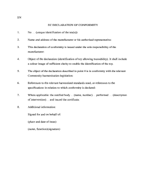 Fillable Online ce declaration of conformity trasability Fax Email ...