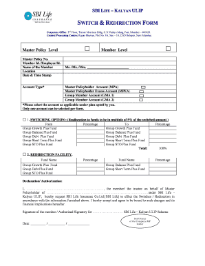 Fillable Online SWITCH & REDIRECTION FORM - SBI Life Insurance Fax ...