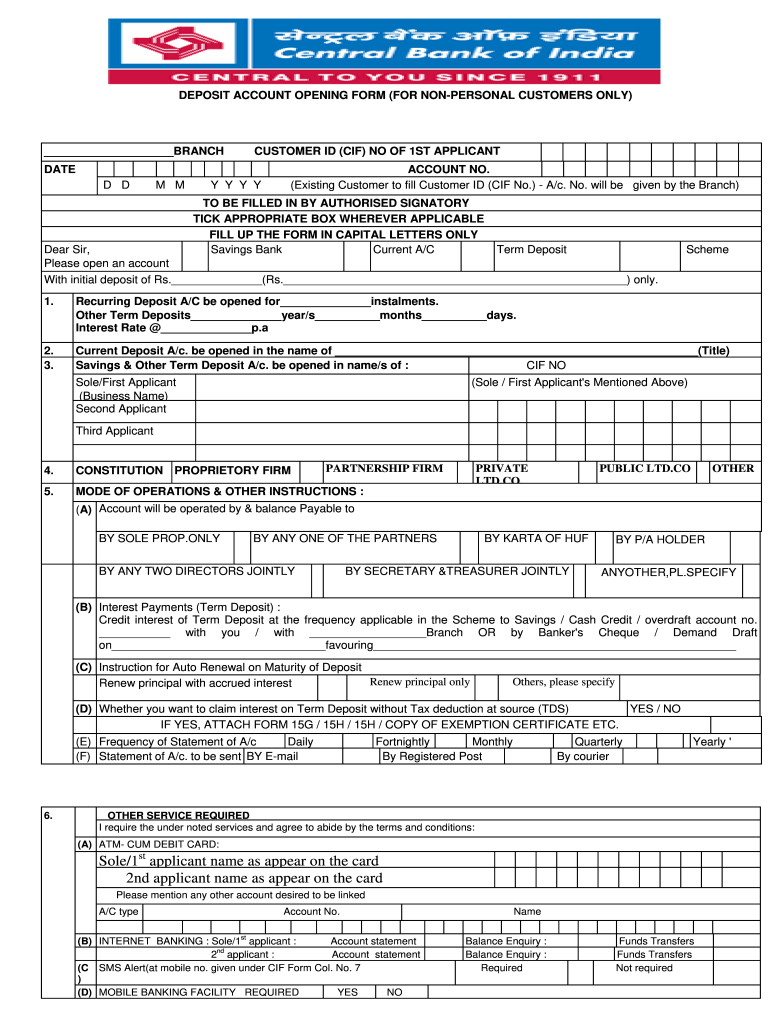 Central Bank Of India Form Fill Up Fill Online Printable Fillable