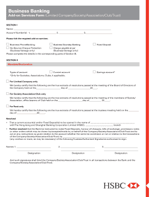 Fillable Online hsbc co Business Phonebanking and Add on Services Form ...