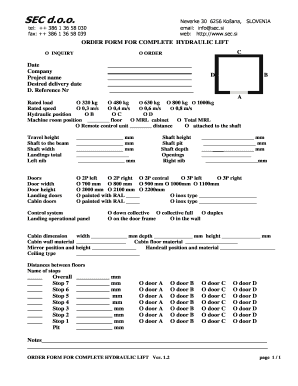 Fillable Online Order form for hydraulic lift - SEC Fax Email Print ...