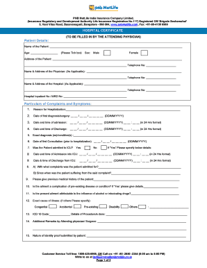 Fillable Online metlife co Hospital Certificate Form - MetLife ...