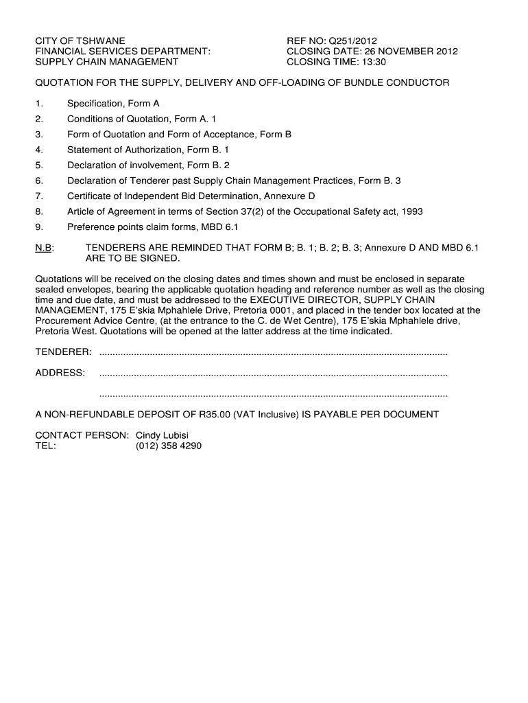 CITY OF TSHWANE FINANCIAL SERVICES DEPARTMENT: SUPPLY CHAIN MANAGEMENT ...
