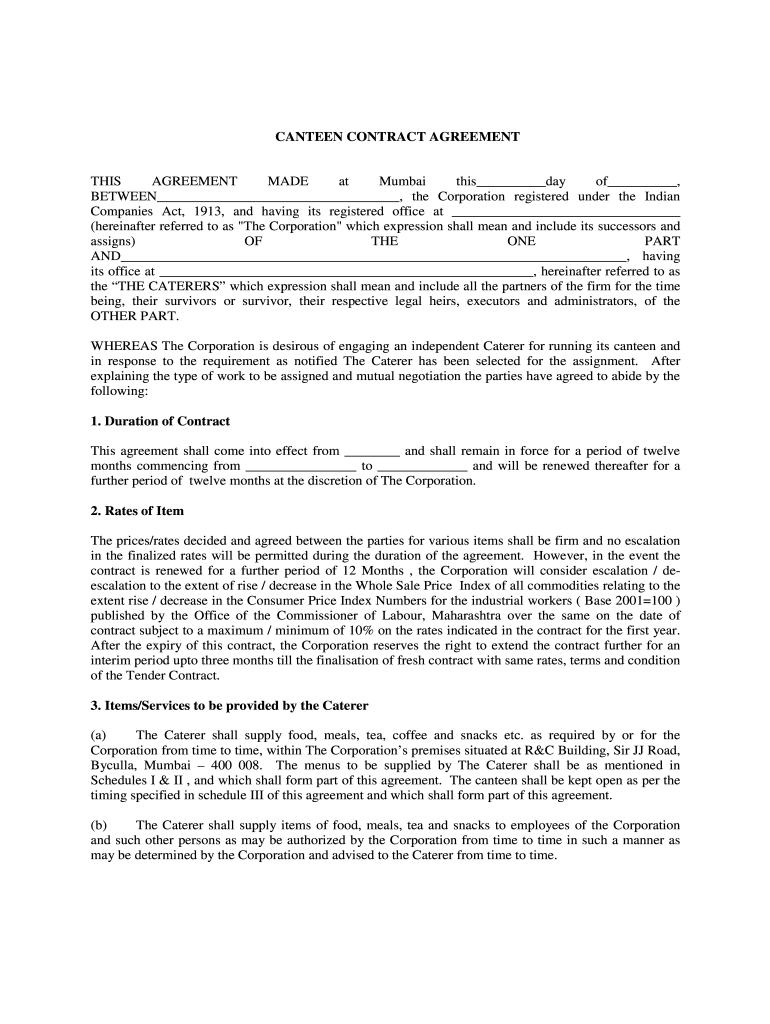 Canteen Agreement Format In Word Fill Out Sign Online DocHub