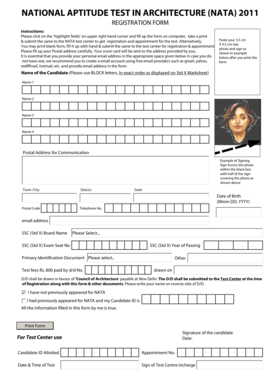 Fillable Online Download nata 2011 application here - Aptoinn Fax Email ...