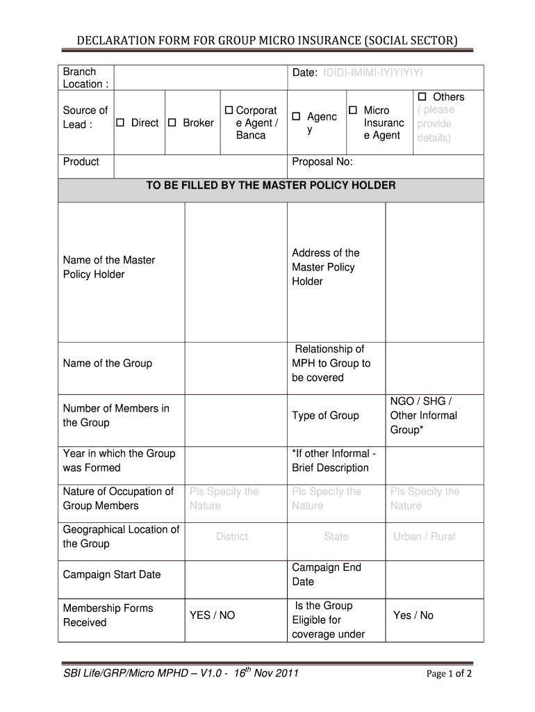 Fillable Online Group Micro Insurance Declaration Form Fax Email Print ...