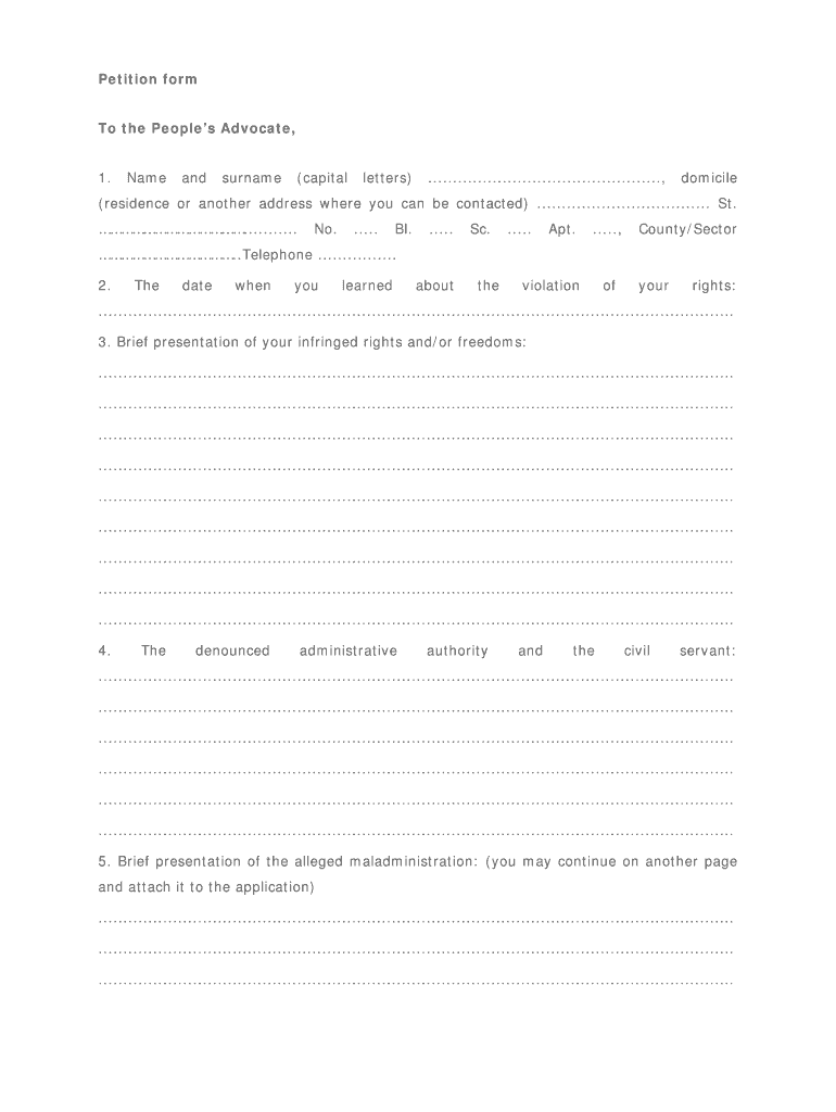 Fillable Online Petition for the People’s Advocate Fax Email Print - pdfFiller