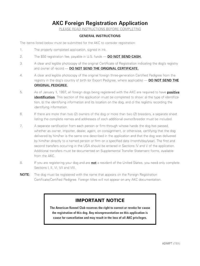 Fillable Online AKC Foreign Registration Application Fax Email Print - pdfFiller