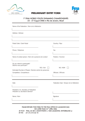 Fillable Online 1ST FINA WORLD YOUTH SWIMMING CHAMPIONSHIPS Fax Email ...