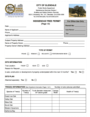 Fillable Online ci glendale ca CITY OF GLENDALE INDIGENOUS TREE PERMIT ...
