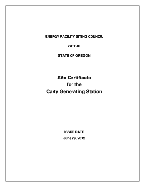 Fillable Online oregon Site Certificate for the Carty Generating ...