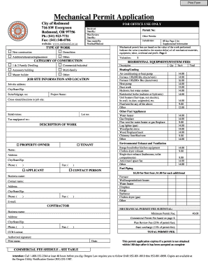 Fillable Online Mechanical Permit Application - City of Redmond Fax ...