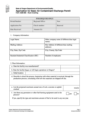Fillable Online deq state or Application for basic air contaminant discharge permit - deq state ...