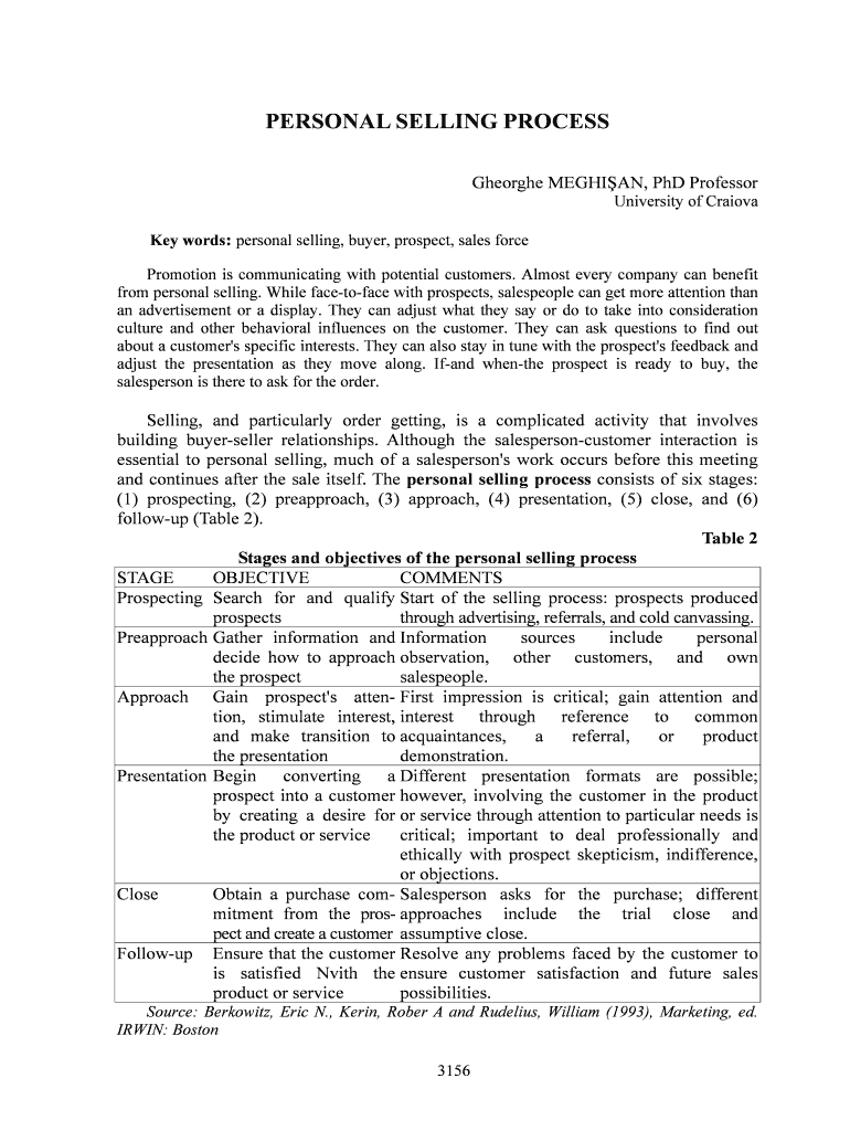 Fillable Online PERSONAL SELLING PROCESS Fax Email Print - pdfFiller
