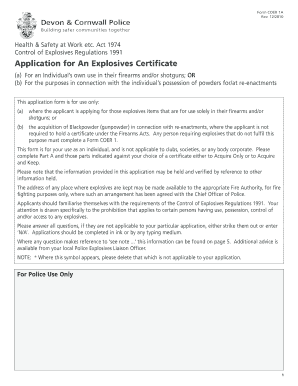 Fillable Online Application for An Explosives Certificate - Devon ...