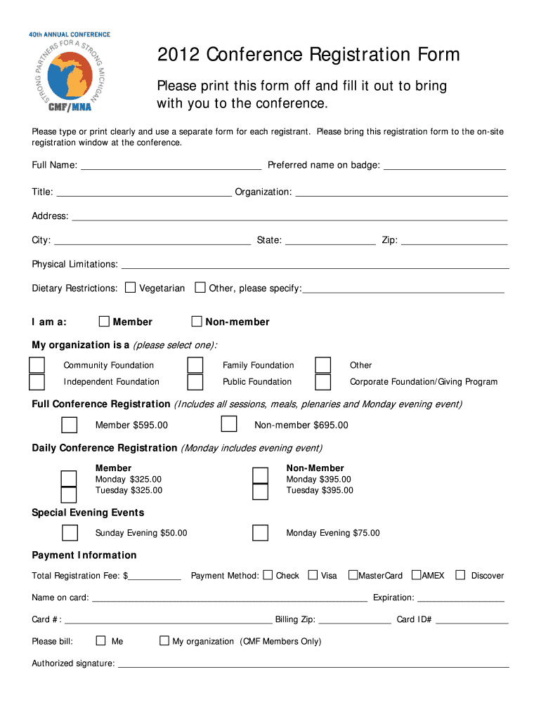 Fillable Online 2012 Conference Registration Fax Email Print - pdfFiller