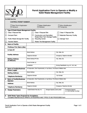 Fillable Online southernnevadahealthdistrict Permit Application to Operate or Modify a Solid ...