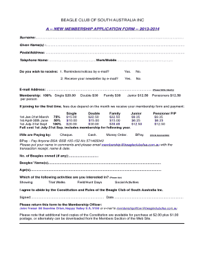 Fillable Online beagle club application form Fax Email Print - pdfFiller