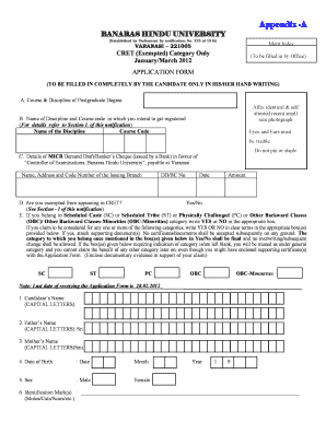 Fillable Online bhu ac bhuonlin student portal form Fax Email Print ...