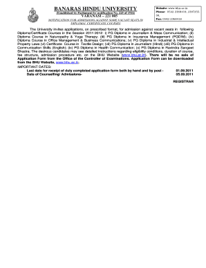 Fillable Online bhu ac bhu onlinediplomain form Fax Email Print - pdfFiller