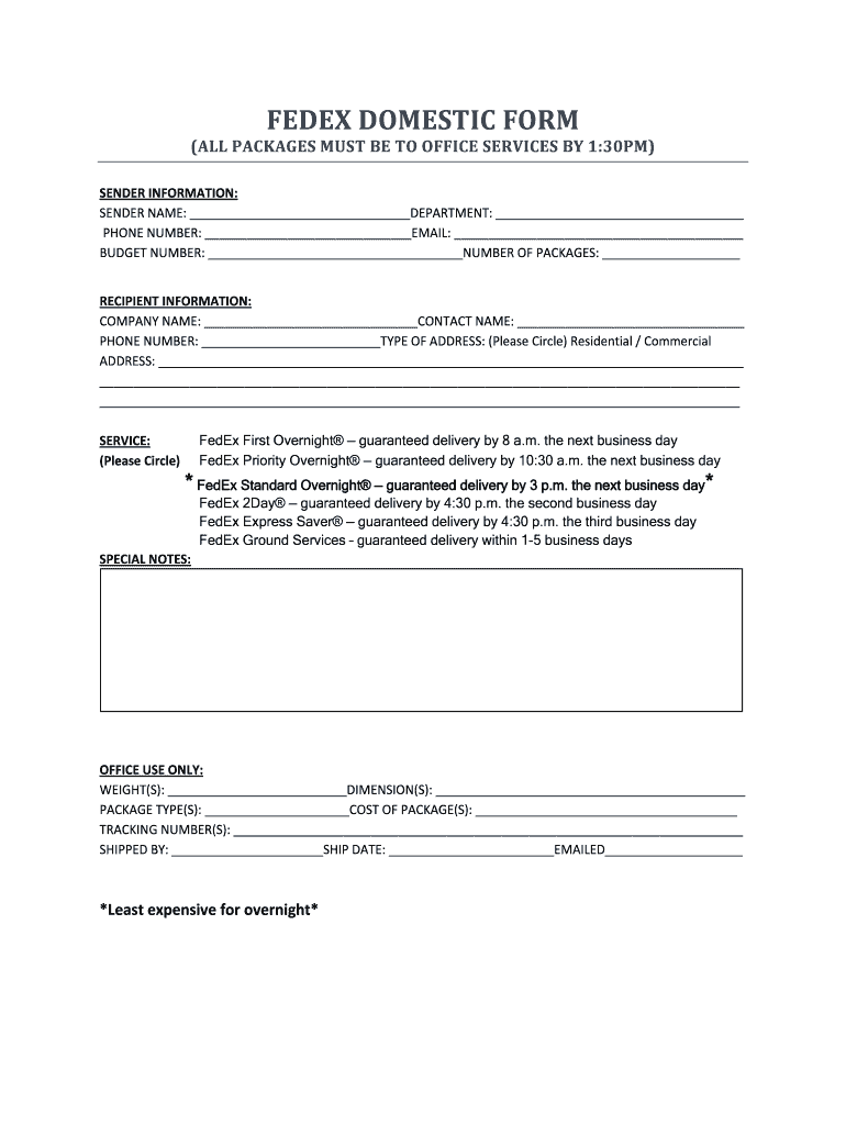 Fillable Online FedEx Domestic Shipping Form Fax Email Print - pdfFiller