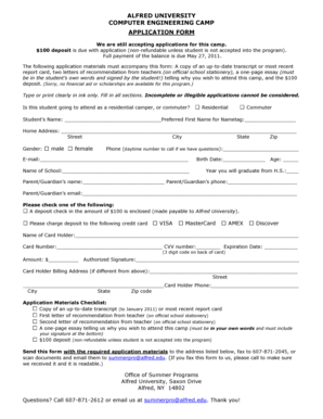 Fillable Online alfred We are still accepting applications for this ...