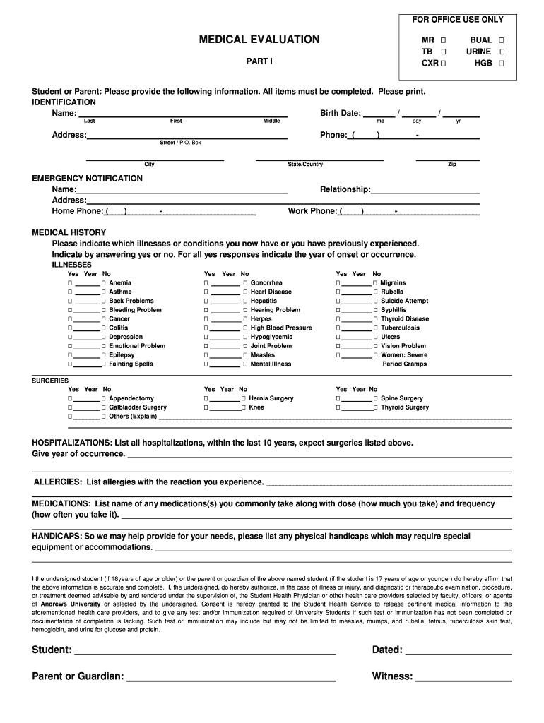 Fillable Online Medical Evaluation Form Fax Email Print - pdfFiller