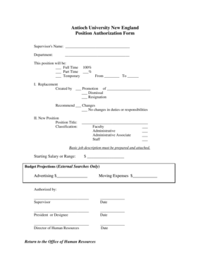 Fillable Online antiochne Position Authorization Form - Antioch New ...