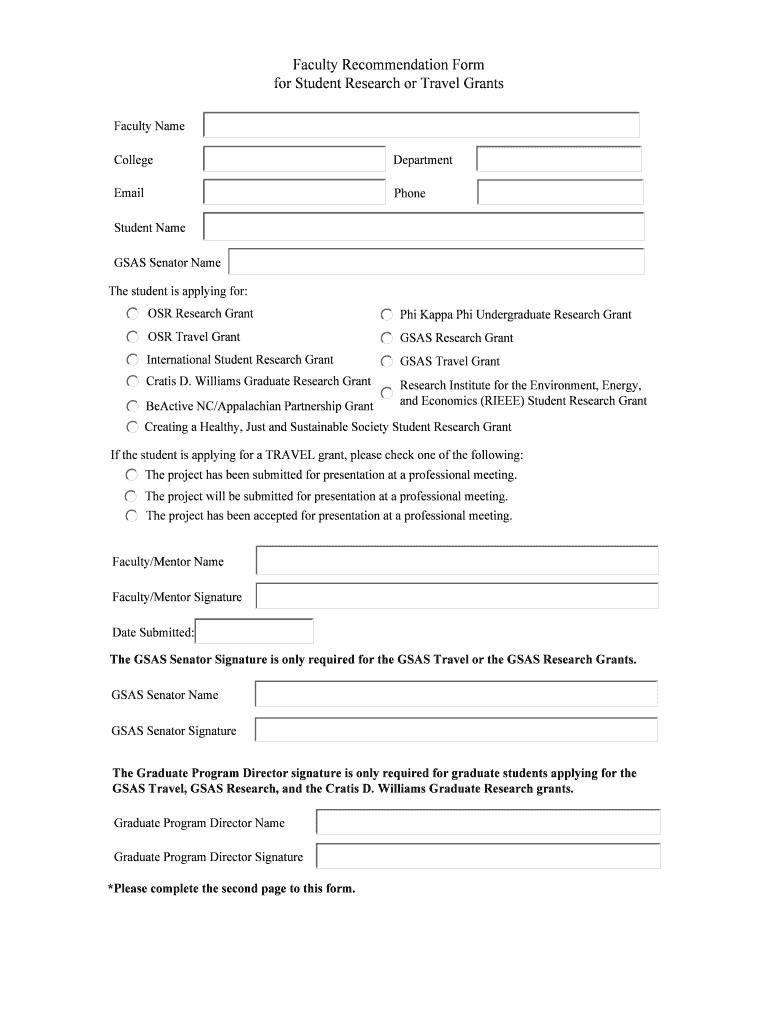 Faculty Recommendation Form - Office of Student Research: Fill out ...