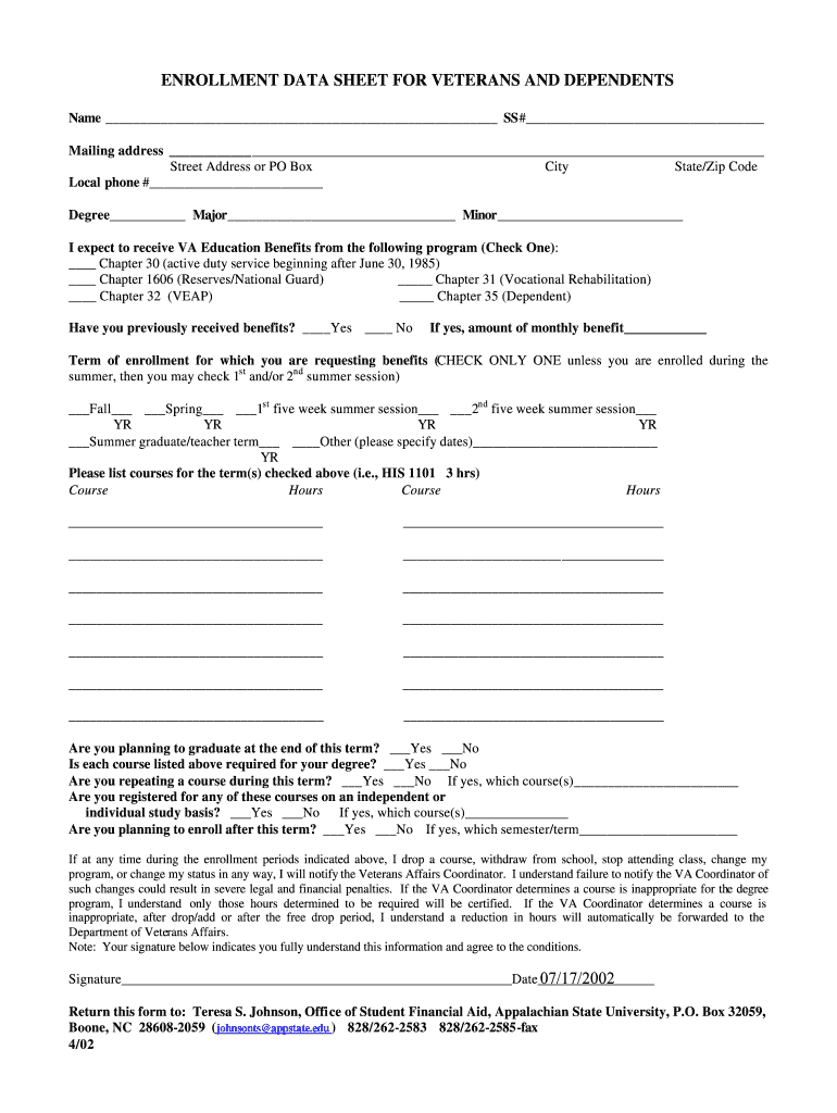 Enrollment data sheet: Fill out & sign online | DocHub