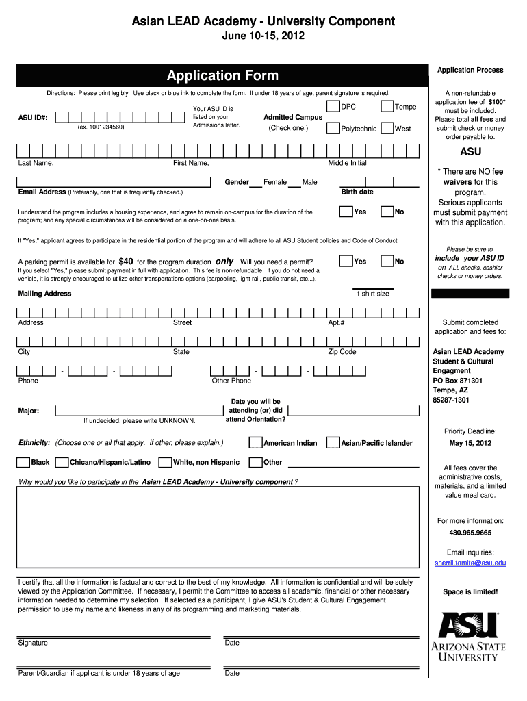 Asian LEAD Academy - University Component - students asu: Fill out ...