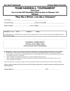 Fillable Online Handball Entry Form S2013 Fax Email Print - pdfFiller